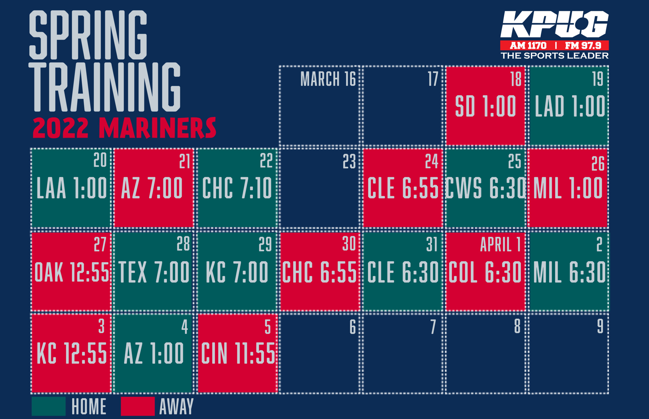 2022 Mariners Spring Training Schedule | 1170 KPUG-AM